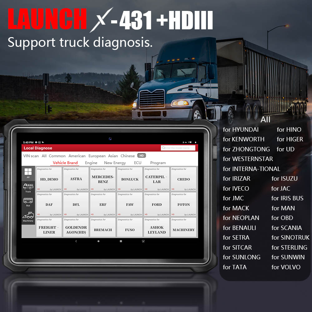 Original Launch X431 V+ HD3 Wifi/Bluetooth Heavy Duty Truck Diagnostic ...