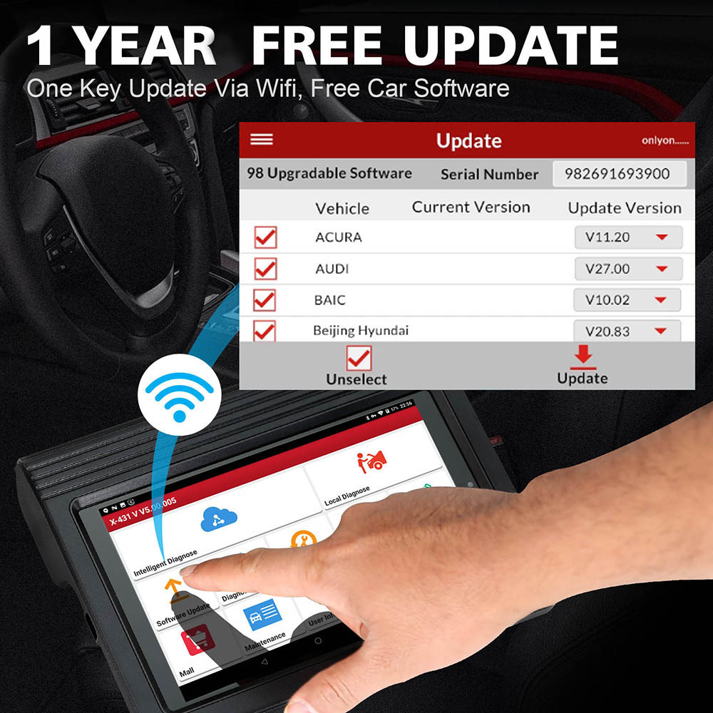Launch X431 V V5.0 8inch Tablet Wifi/Bluetooth Full System Diagnostic Tool 2 Year Free Update ...