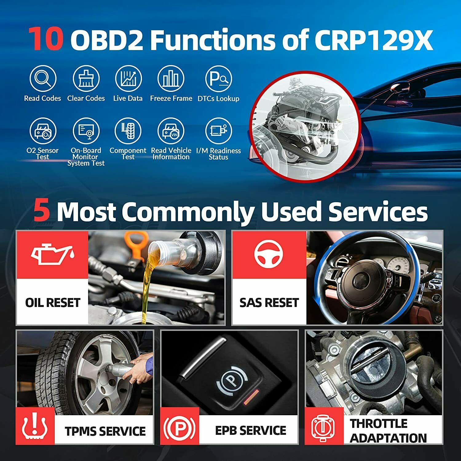 Launch X431 CRP129X OBD2 Scanner Engine ABS SRS AT Diagnostic Tool Oil ...