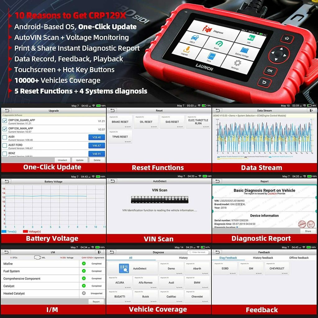 Launch X431 CRP129X OBD2 Scanner Engine ABS SRS AT Diagnostic Tool Oil ...