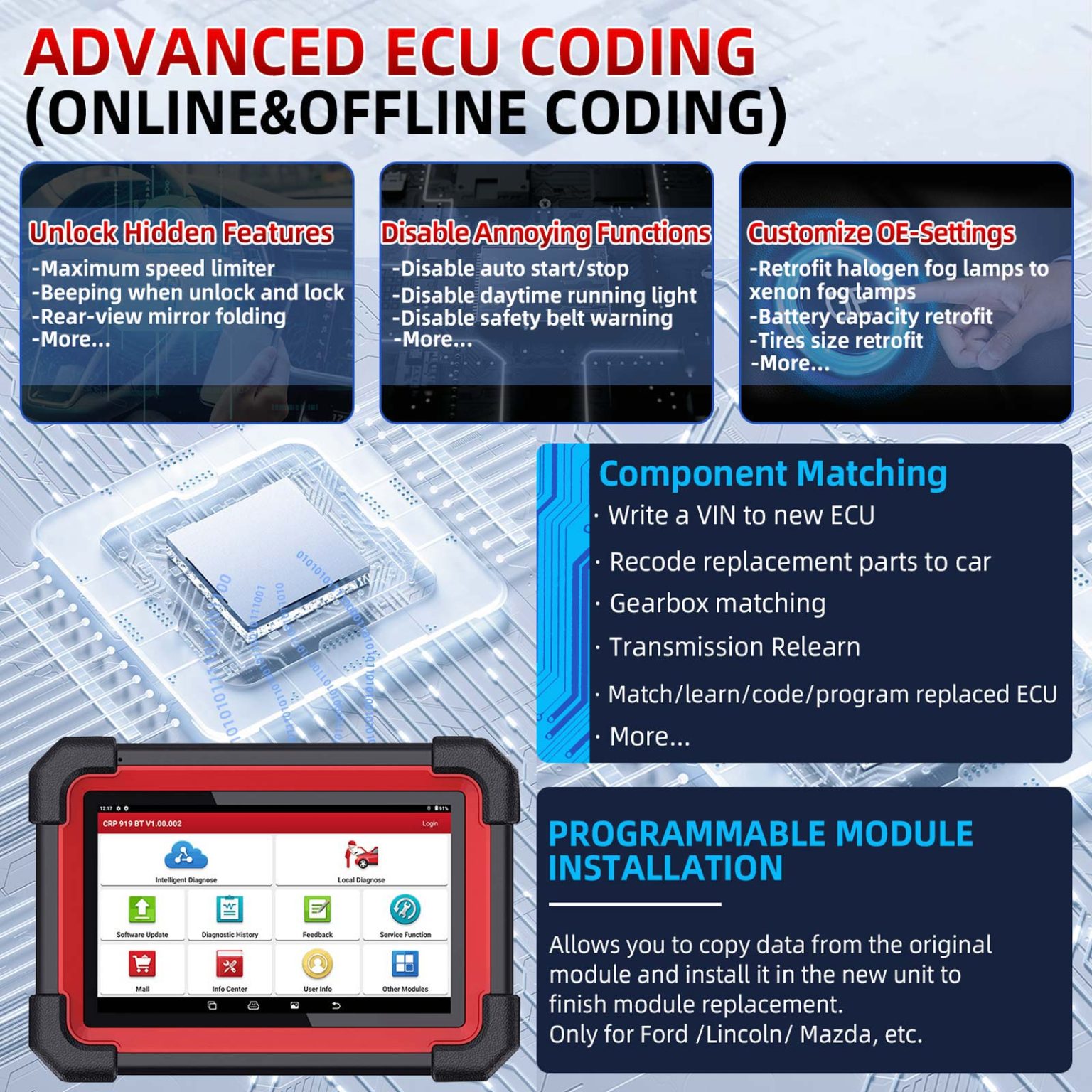 LAUNCH X431 CRP919E BT Car Diagnostic Tool Auto OBD OBD2 Scanner Active ...